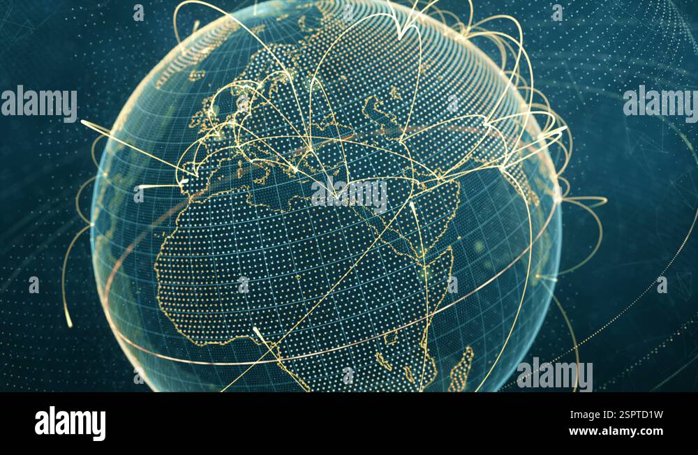 particle world with a growing global network - orange version Stock ...