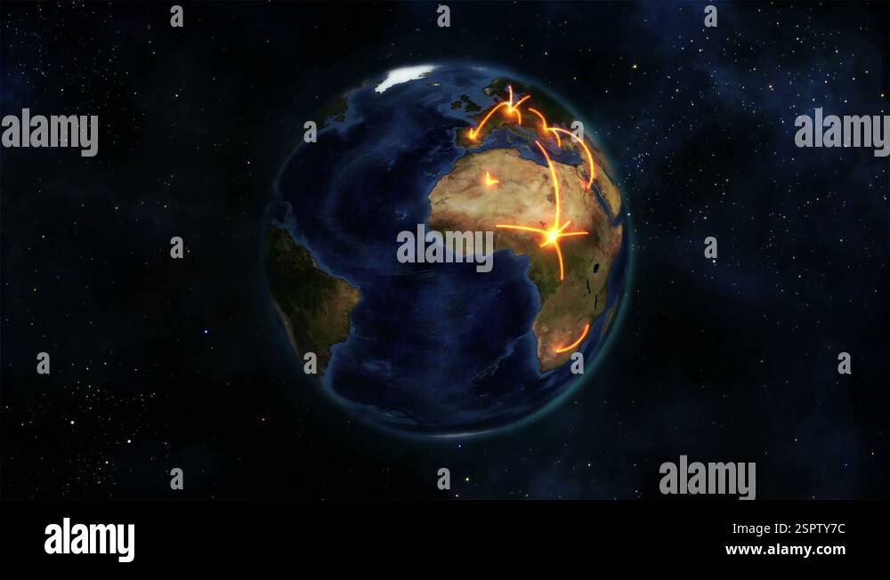 Earth with orange connections turning on itself with Earth image ...