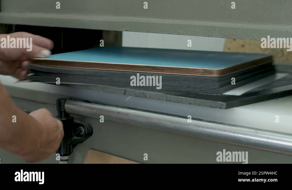 Industrial factory. Creasing and cutting . Packing boxes assembly Stock ...