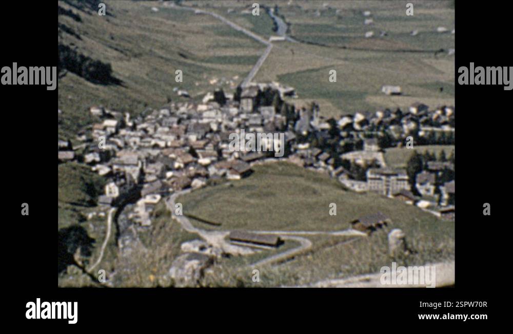 8mm vintage film of small town in the swiss alps of switzerland Stock ...