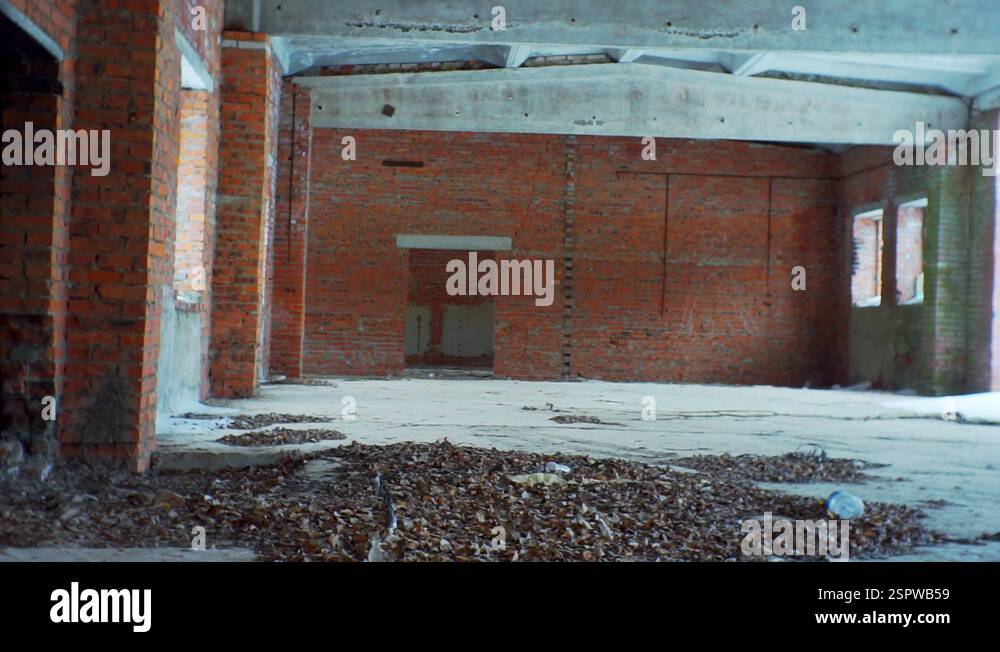 Gloomy interior inside an abandoned dilapidated building Stock Video ...