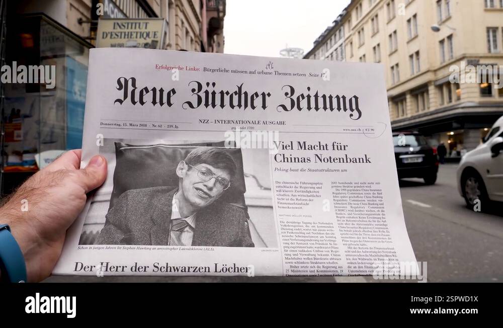 Swiss Newspaper about Stephen Hawking Death on the first page portrait ...