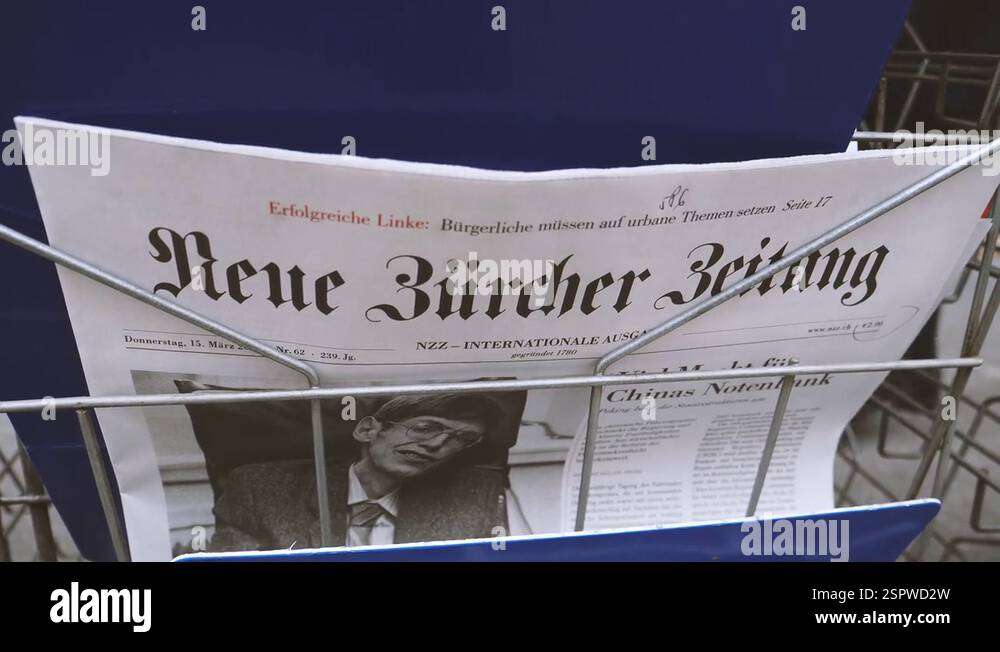 Swiss Neue Burcher Zeitung newspaper with portrait of Stephen Hawking ...