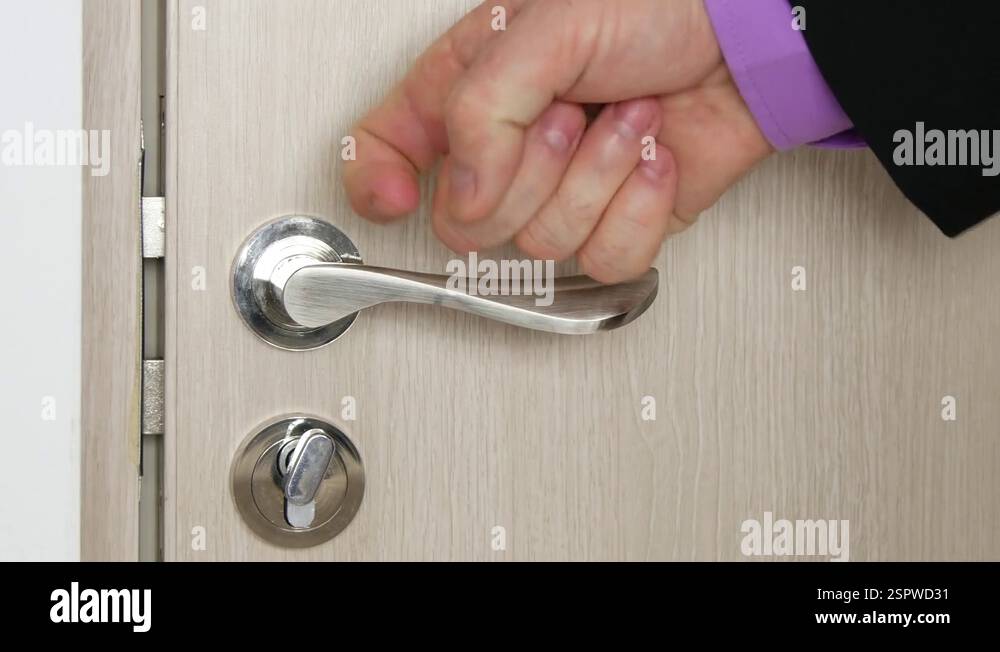 Close Up with Man Hand Knocking and Trying to Access in Office Opening ...