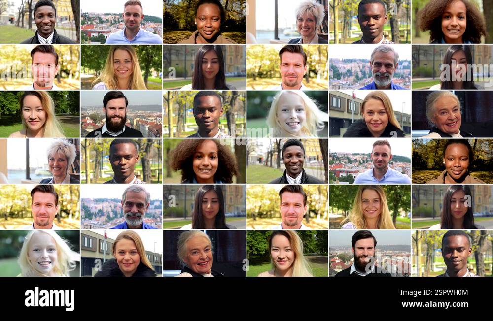 4K compilation (montage) - group of people smile at the camera in ...