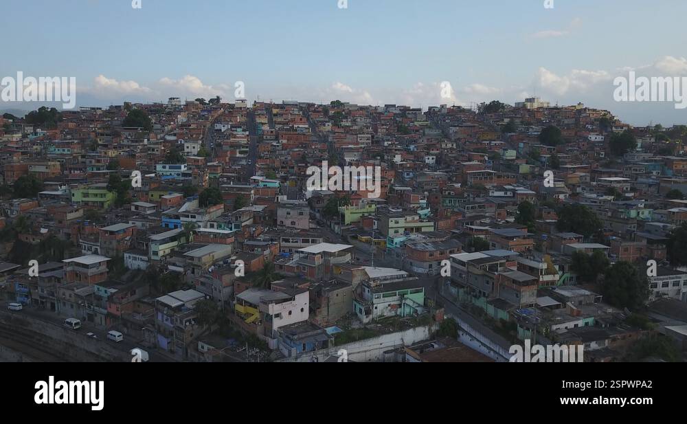 Aerial drone favela, Brazilian Rio de Janeiro a low-income urban area ...