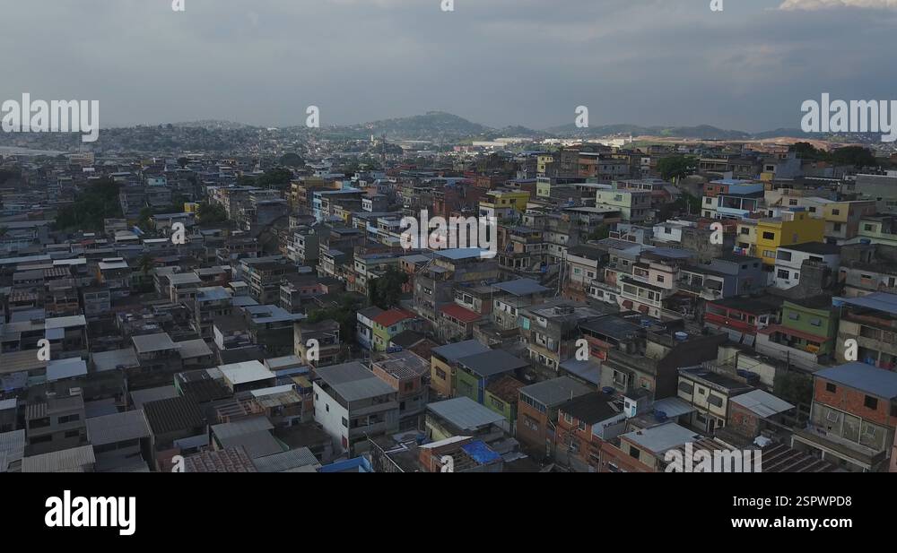 Aerial drone favela, Brazilian Rio de Janeiro a low-income urban area ...