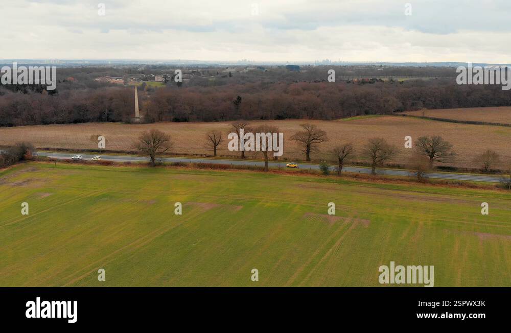 Cinematic Aerial Rural Road and Monument Countryside Stock Video ...