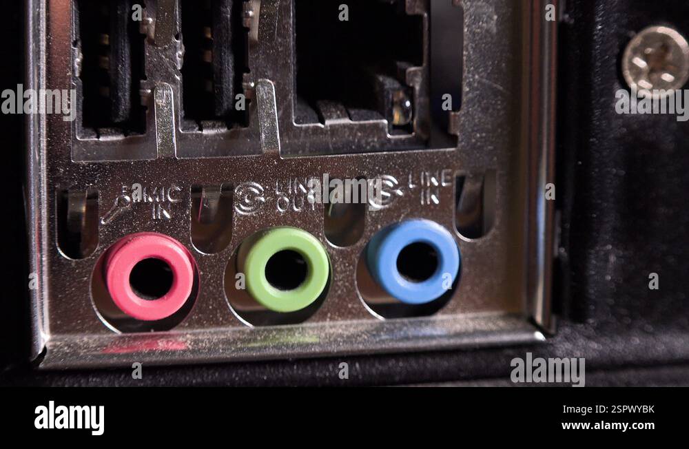 Connectors and ports on the rear of a desktop computer - closeup Stock ...