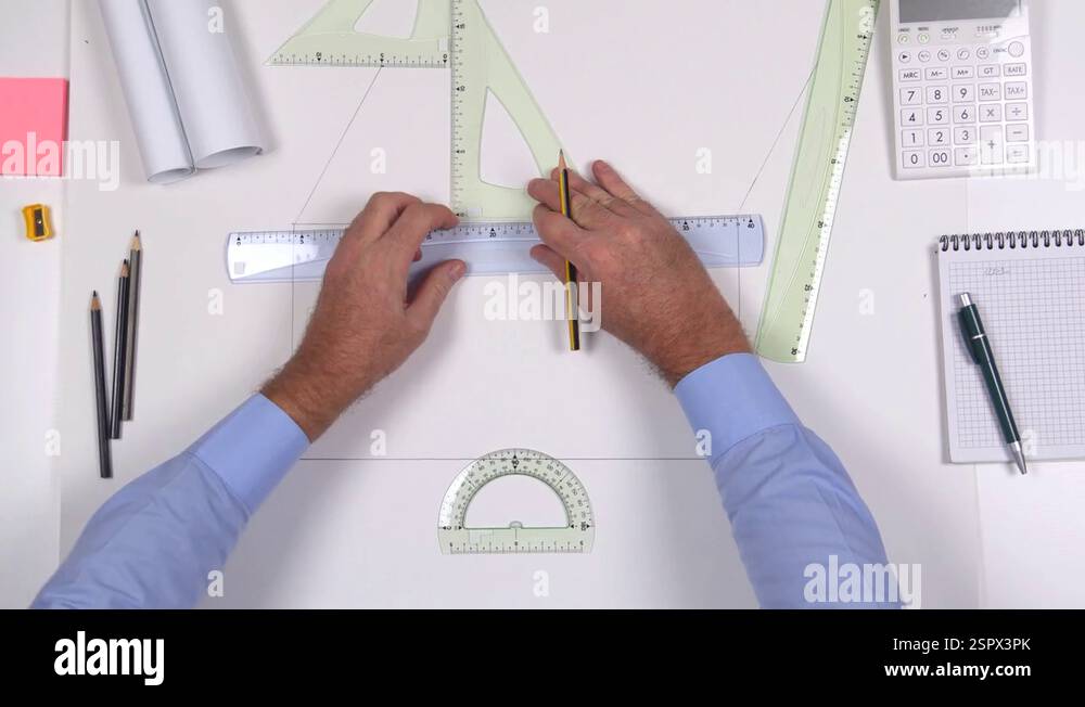 Top View Engineer Hands Using Drawing Tools Make One Architecture ...