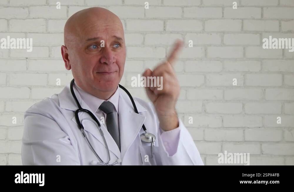 Doctor Smile Pointing with Finger Make a Hand Gestures Warning a Person ...