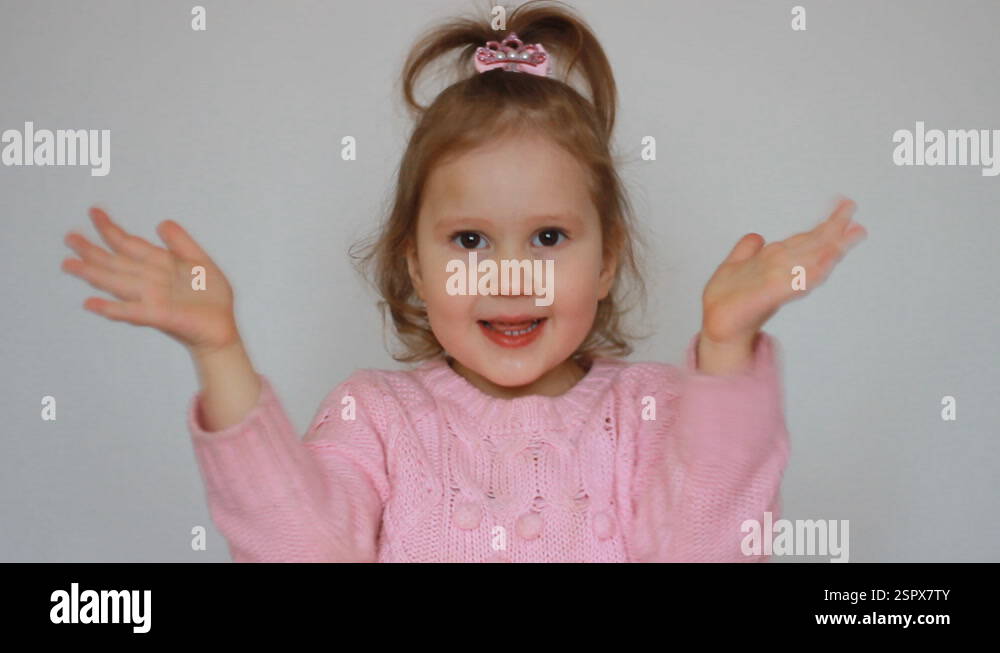 Applause. Child claps his hands and smiles. Performance, circus. Happy ...