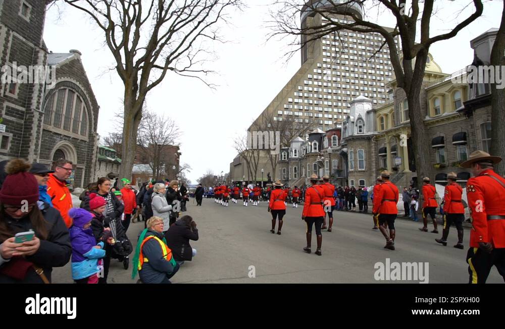 Royal Canadian Mounted Police marching during st-patrick's day parade ...