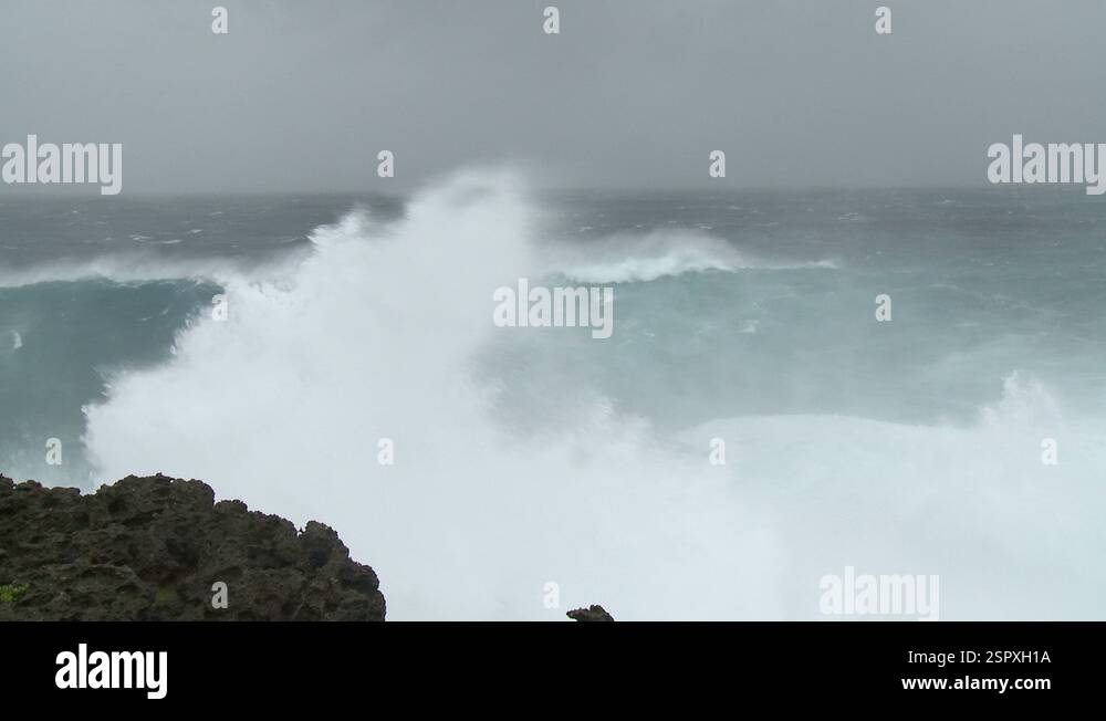 Large Storm Surge Waves Crash Onto Shore From Catergory 5 Tropical ...