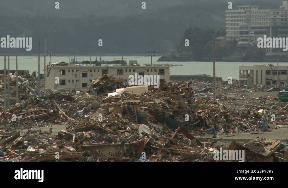 Japan Tsunami Aftermath - Shizugawa City In Ruins Stock Video Footage ...
