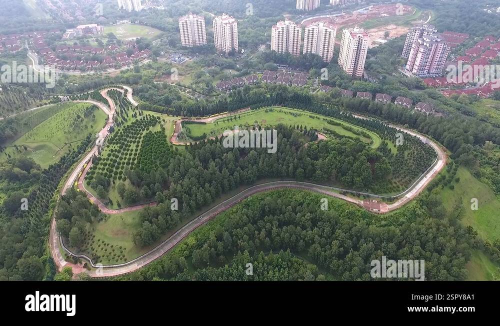 aerial footage of a park Taman Saujana Hijau in presint 11, putrajaya ...