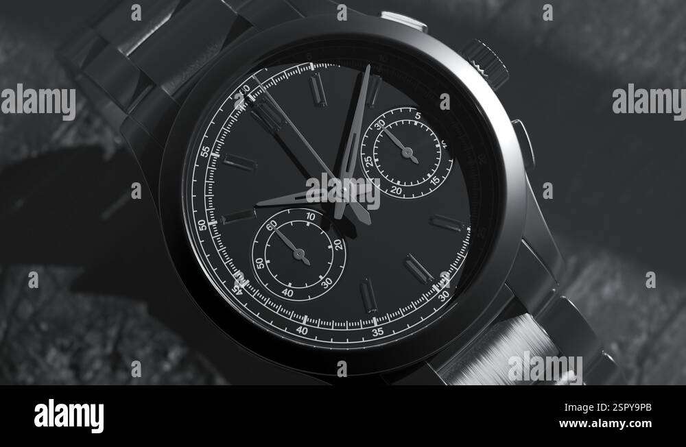 Studio animation of stainless steel luxury watch. Moving light source ...