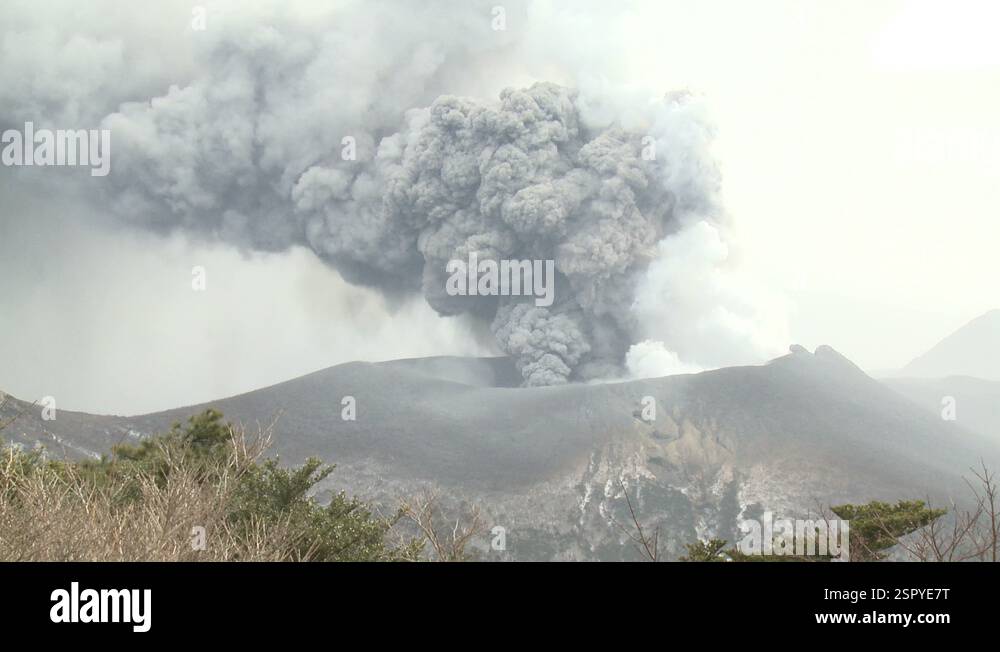 Kirishima Volcano Erupts Large Cloud Of Volcanic Ash Stock Video ...