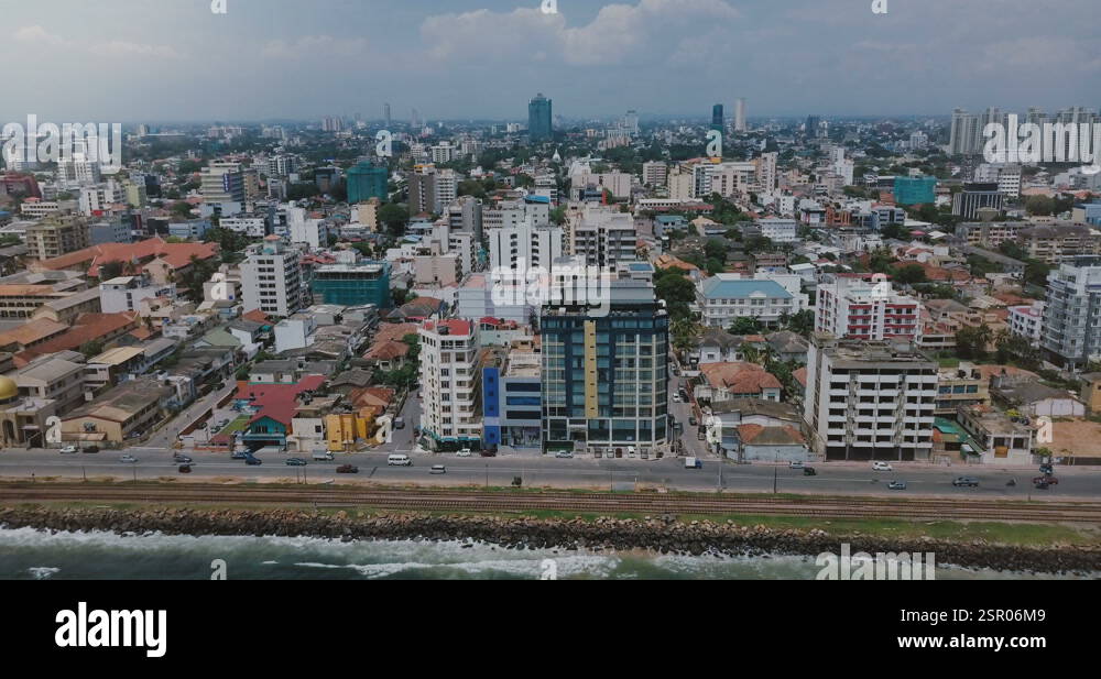 Drone zooming out above Colombo, Sri Lanka panorama. Aerial view of ...
