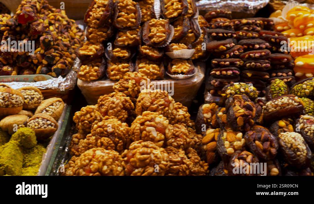 Traditional Turkish desserts with hazelnut, pistachio, almond in the ...
