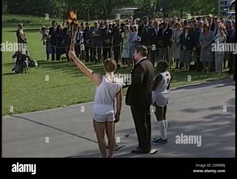 President Ronald Reagan during Olympic Torch Ceremony on the South Lawn ...