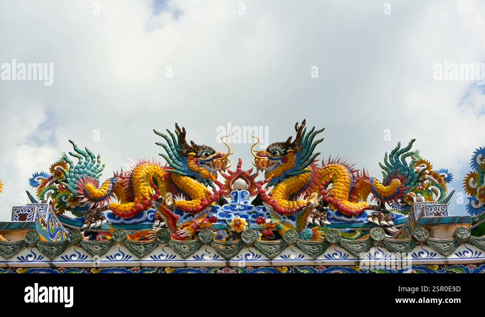 Religious colorful sculpture of Dragon. Shrine in chinese traditional ...