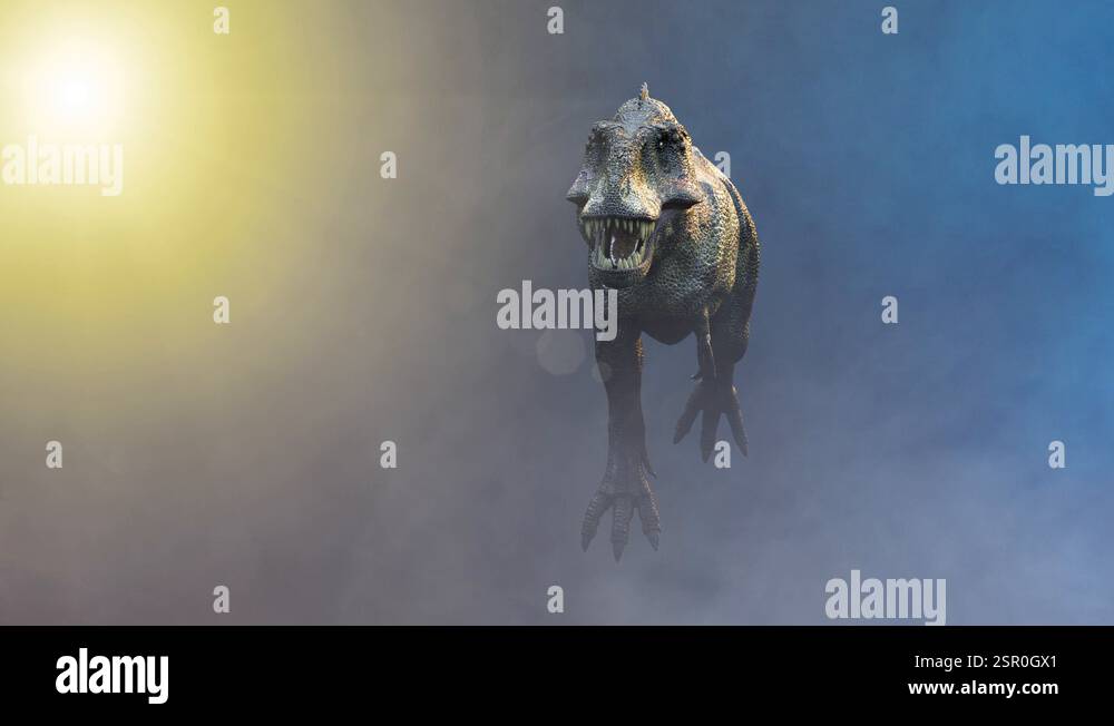 animate a running dinosaur Tyrannosaurus Rex 3d render on dark ...