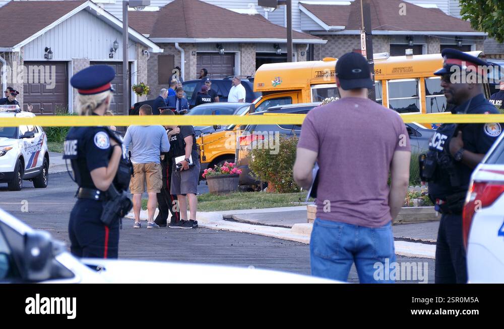 Police at crime scene in Toronto with two children shot near playground ...
