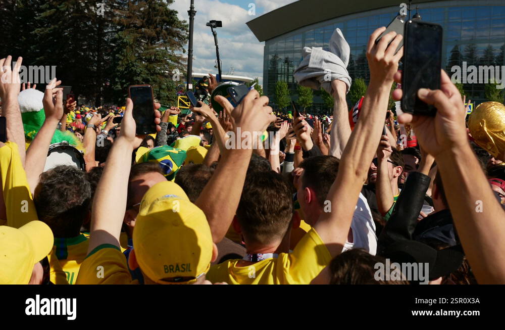 Brazilian fans are happy with the victory over Costa Rica Stock Video ...