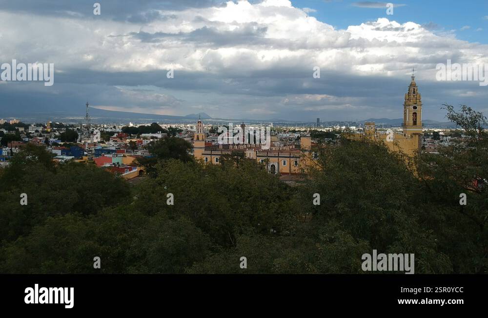 Cholula Mexico Cathedral on top of Pyramid Ruins Puebla Aerial Footage ...