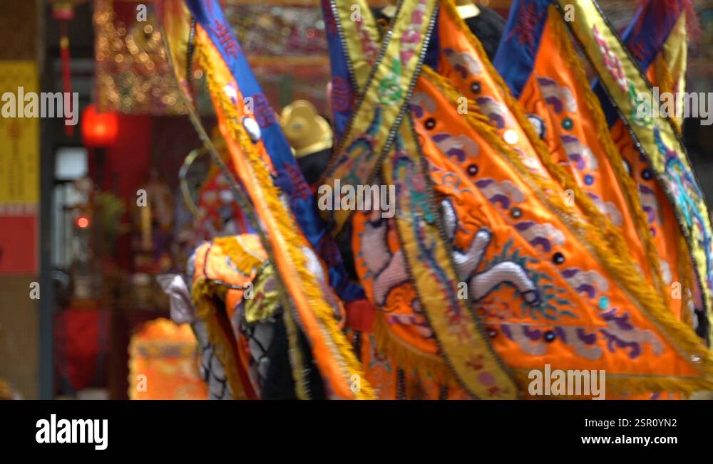 Slow motion San Tai Tze dance front a Matsu temple in Taiwan festivals ...