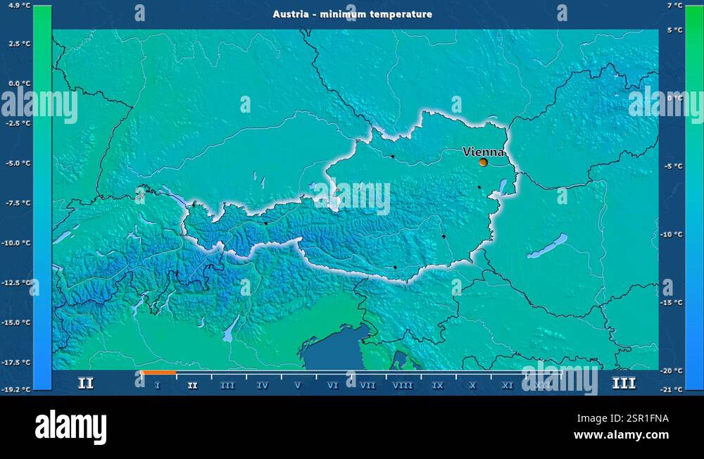 Austria - minimum temperature, English labels Stock Video Footage - Alamy