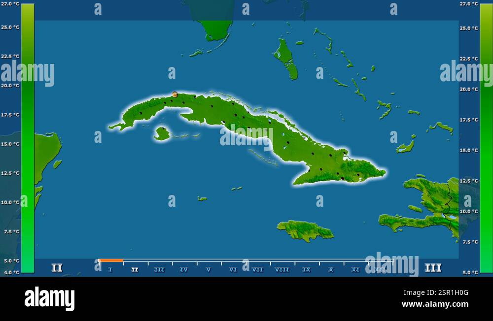 Cuba - average temperature, borders and cities Stock Video Footage - Alamy