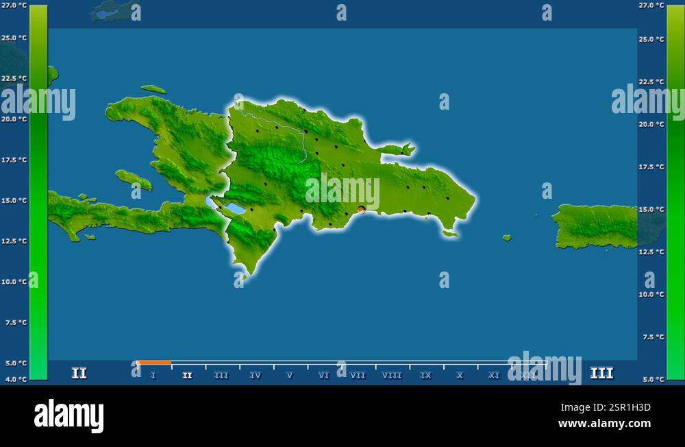 Dominican Republic - average temperature, borders and cities Stock ...