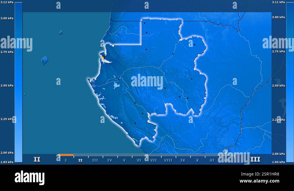 Gabon - water vapor pressure, borders and cities Stock Video Footage ...