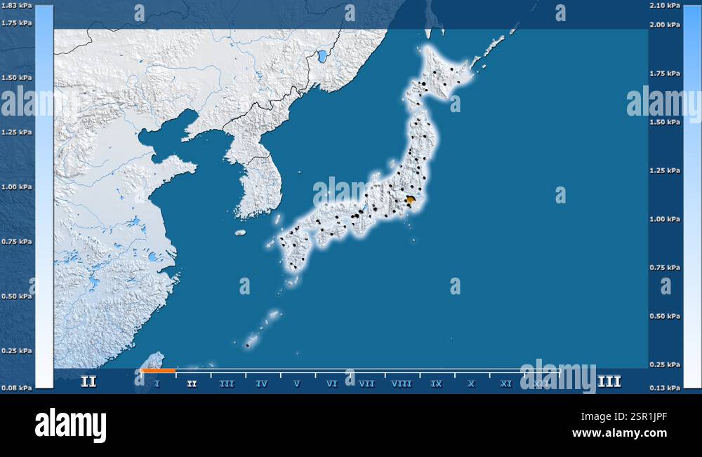 Japan - water vapor pressure, borders and cities Stock Video Footage ...