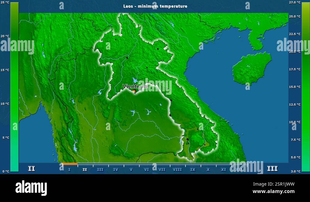 Laos - minimum temperature, English labels Stock Video Footage - Alamy