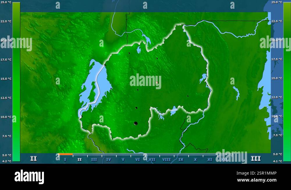 Rwanda - average temperature, borders and cities Stock Video Footage ...