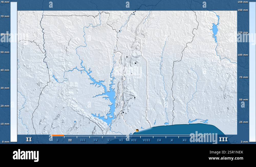 Togo - precipitation, borders and cities Stock Video Footage - Alamy