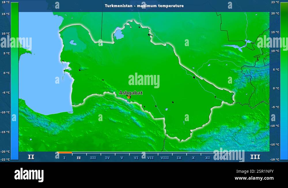 Turkmenistan - maximum temperature, English labels Stock Video Footage ...