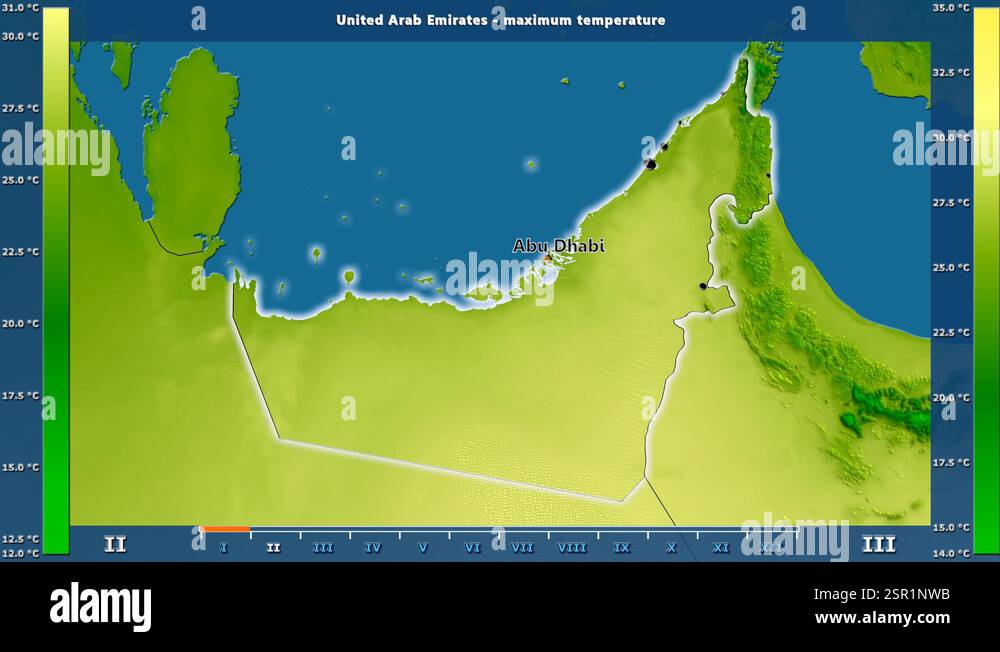 United Arab Emirates - maximum temperature, English labels Stock Video ...