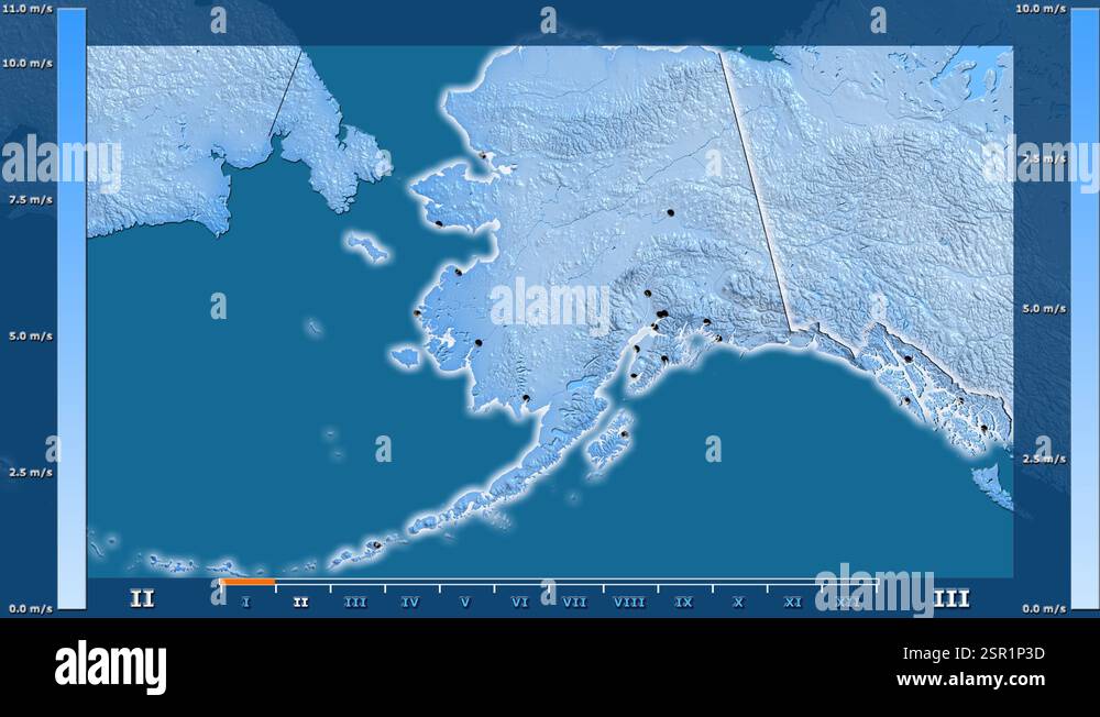 Alaska, United States - wind speed, borders and cities Stock Video ...