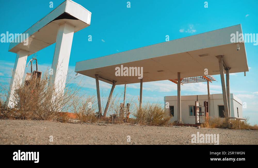 Route 66. crisis road 66 fueling slow motion video. Old dirty deserted ...