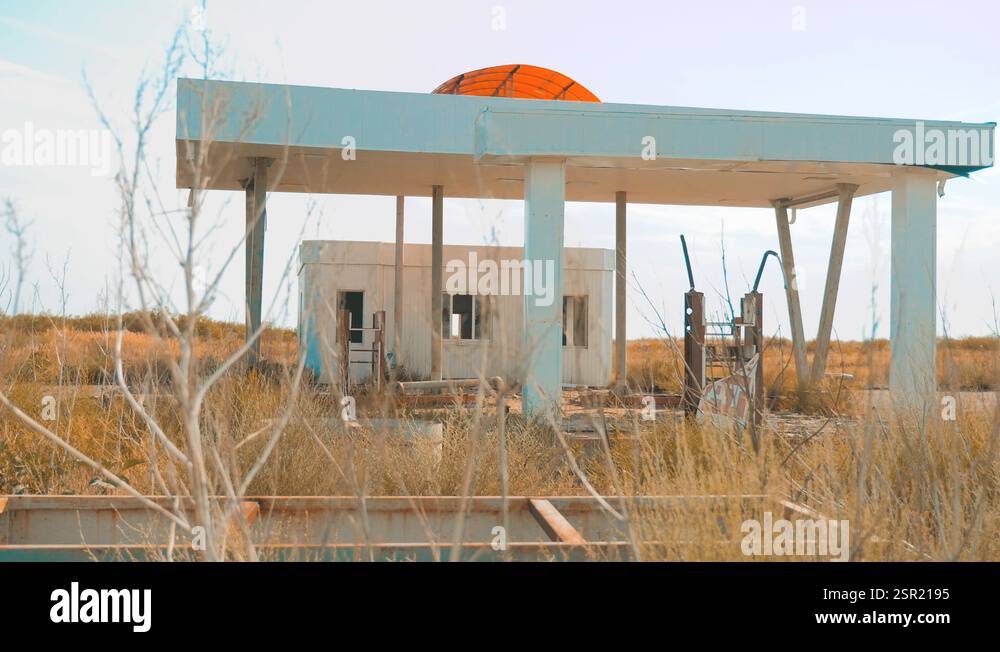 Old dirty deserted gas station. U.S. Route 66. crisis road 66 fueling ...