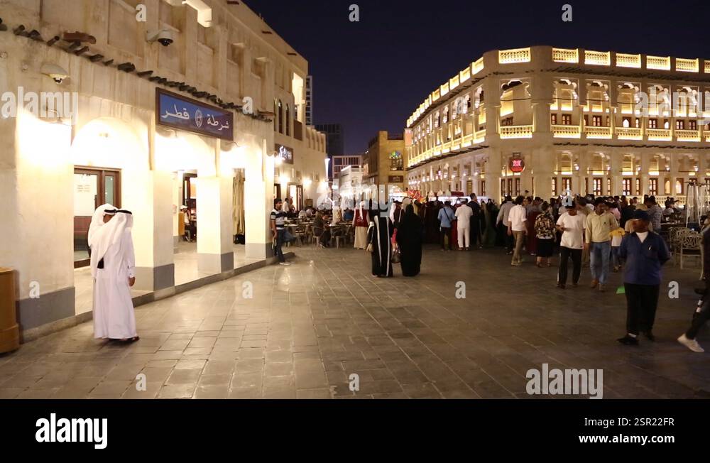 People at Souq Waqif, eastern bazaar in Doha, Qatar Stock Video Footage ...