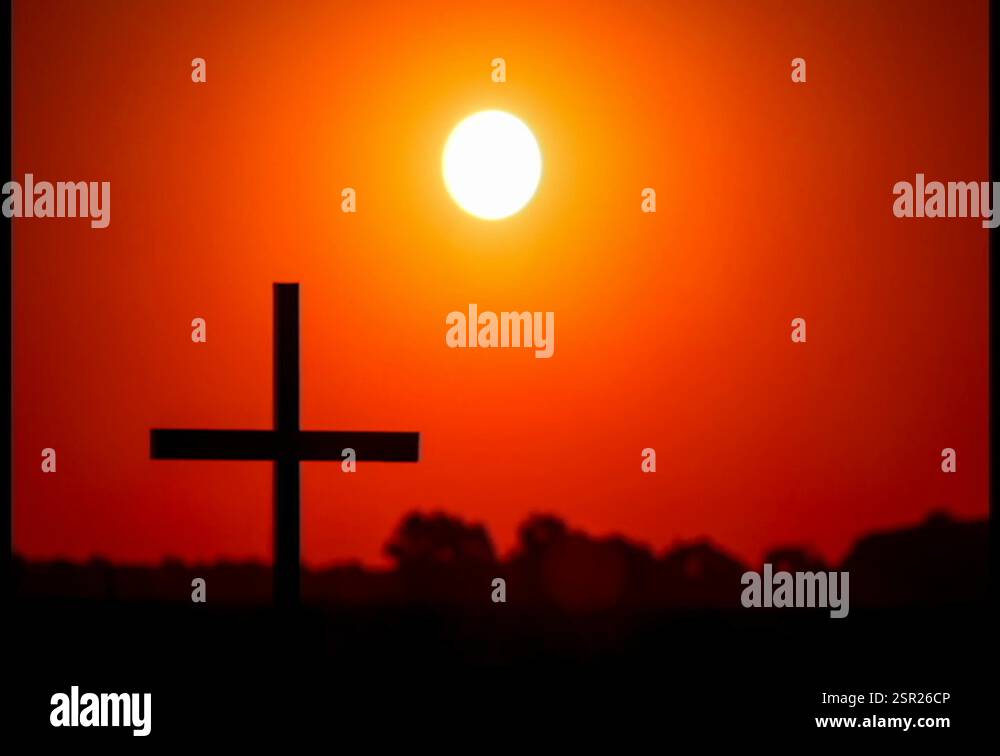4К. Red sky with sun and Christian Cross, Time-Lapse Stock Video ...