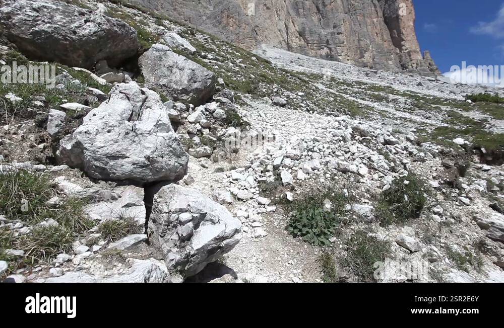 Boulders at the foot of southern slope of the Tre Cime di Lavaredo ...