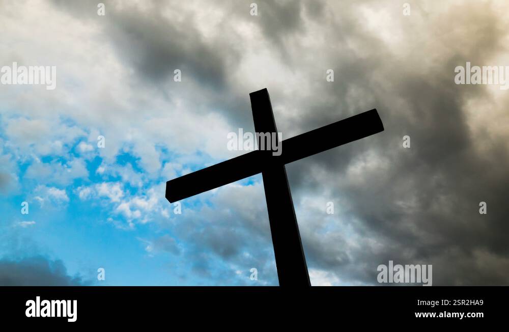4К.Time-Lapse, Gloomy, disturbing clouds and Christian Cross Stock ...