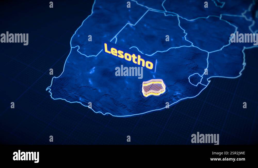 Lesotho country border 3D visualization, modern map outline, travel ...