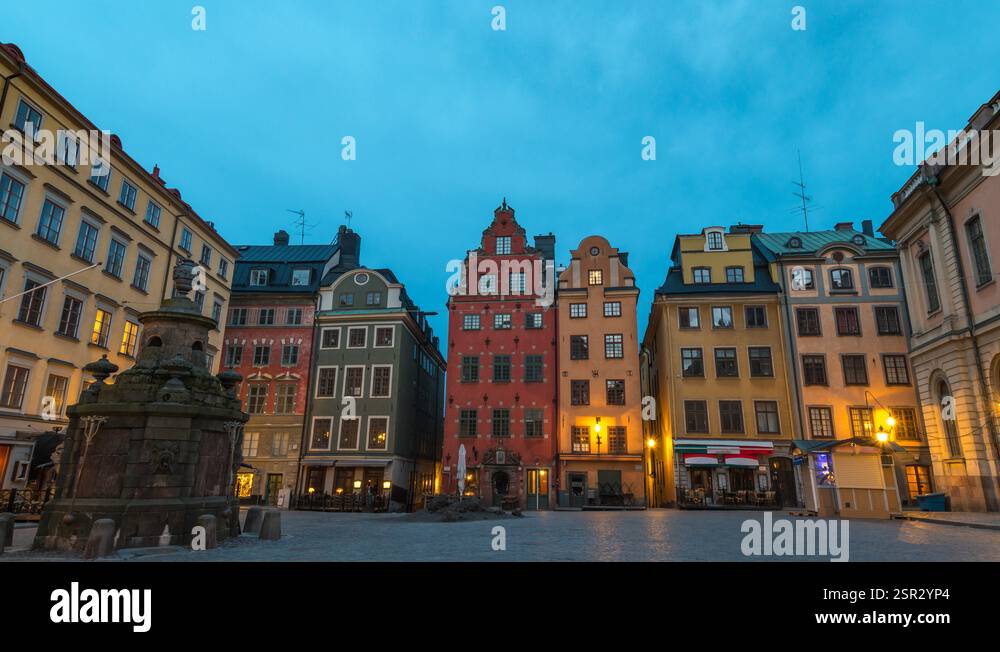 Stockholm Sweden time lapse 4K, skyline day to night timelapse at Gamla ...